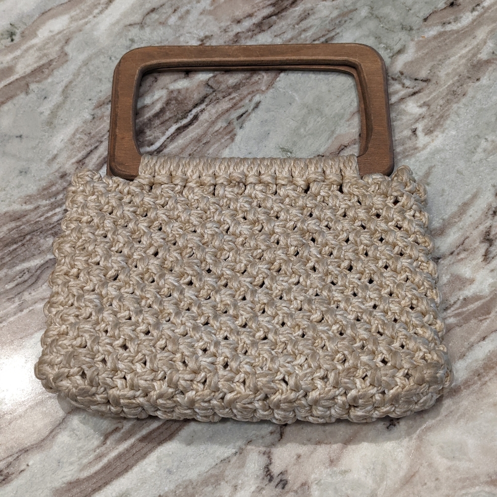 Vintage Macrame & Wooden Handle Bag - Gem